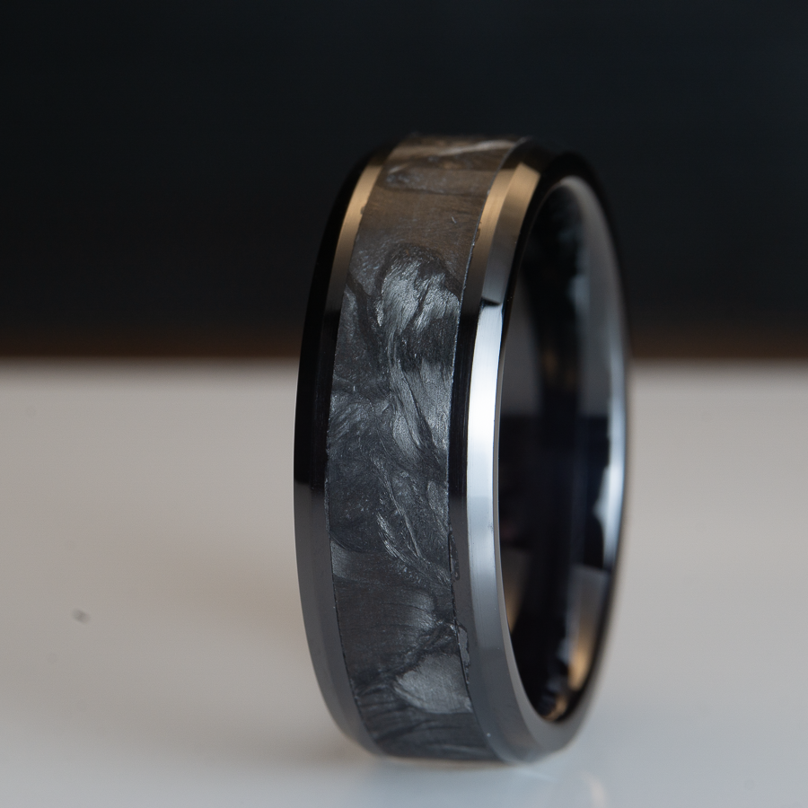 The Black Knight- Forged carbon black ring – Peacefield Titanium