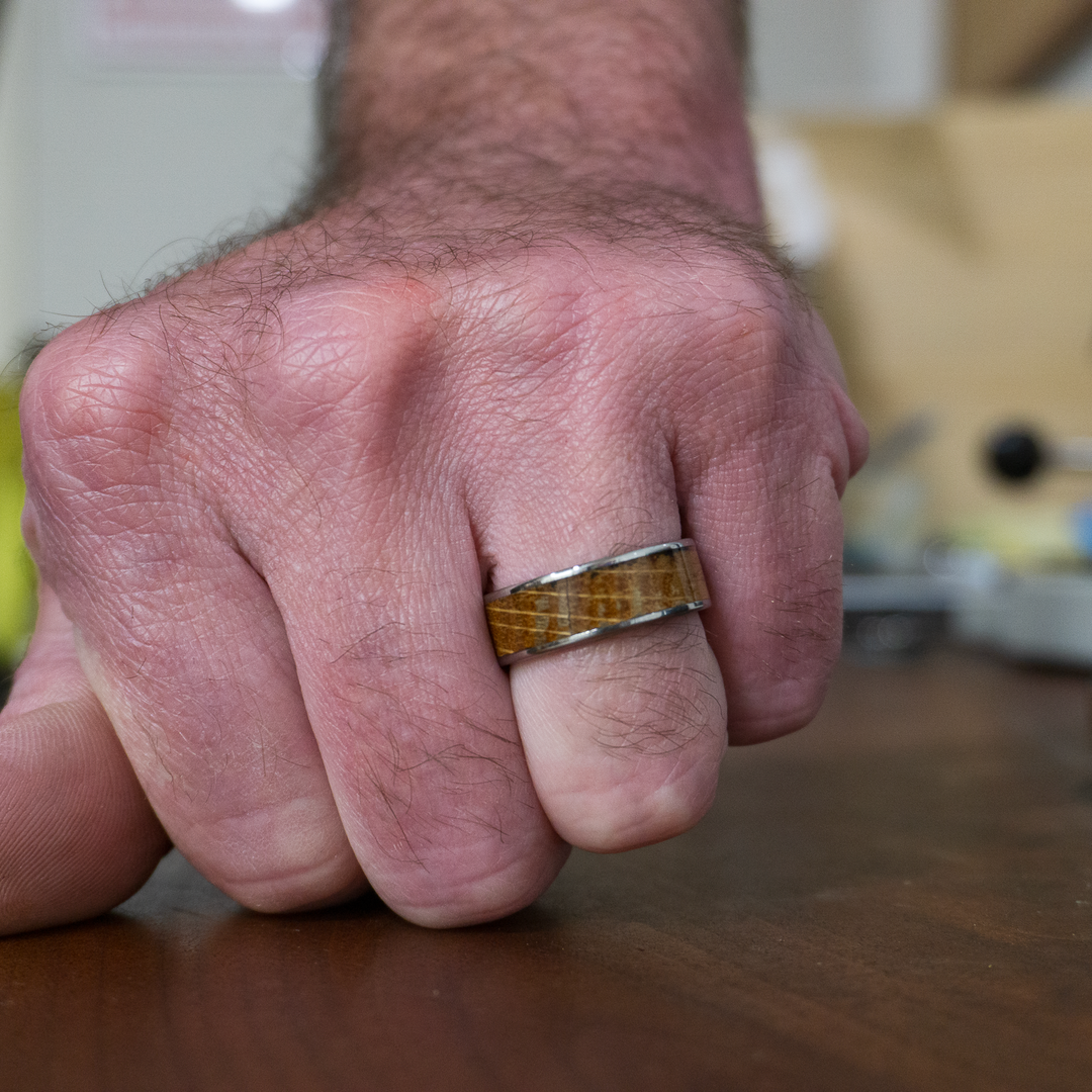 "The Distiller"- Whiskey barrel rings for men – Peacefield Titanium