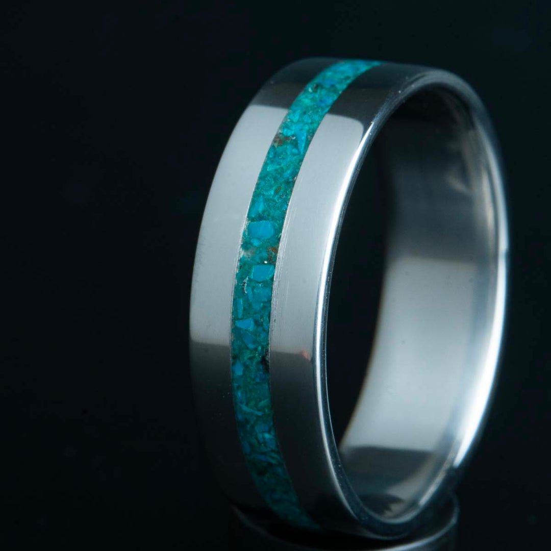 Turquoise wedding band with titanium – Peacefield Titanium