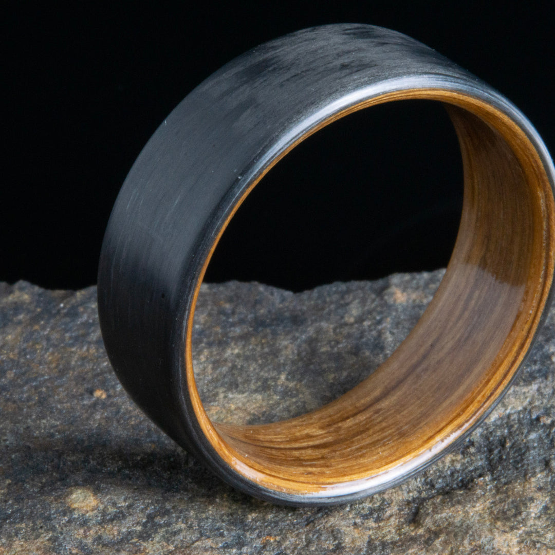 carbon fiber ring-Carbon fiber wedding band with barnwood – Peacefield ...